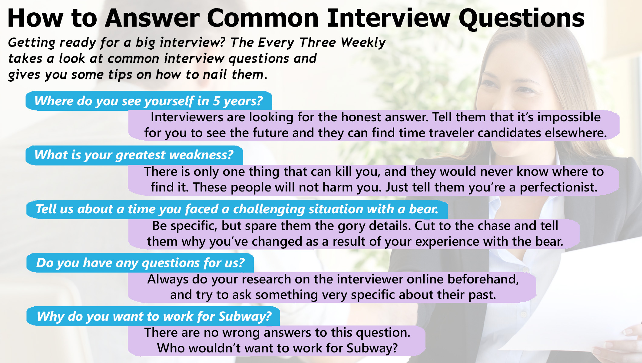 How To Answer Common Interview ions The Every Three Weekly